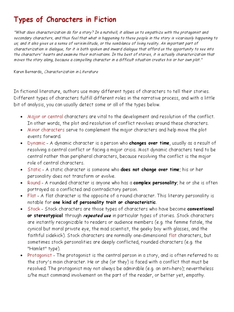 Types of Characters in Fiction: Major or Central Minor Characters ...