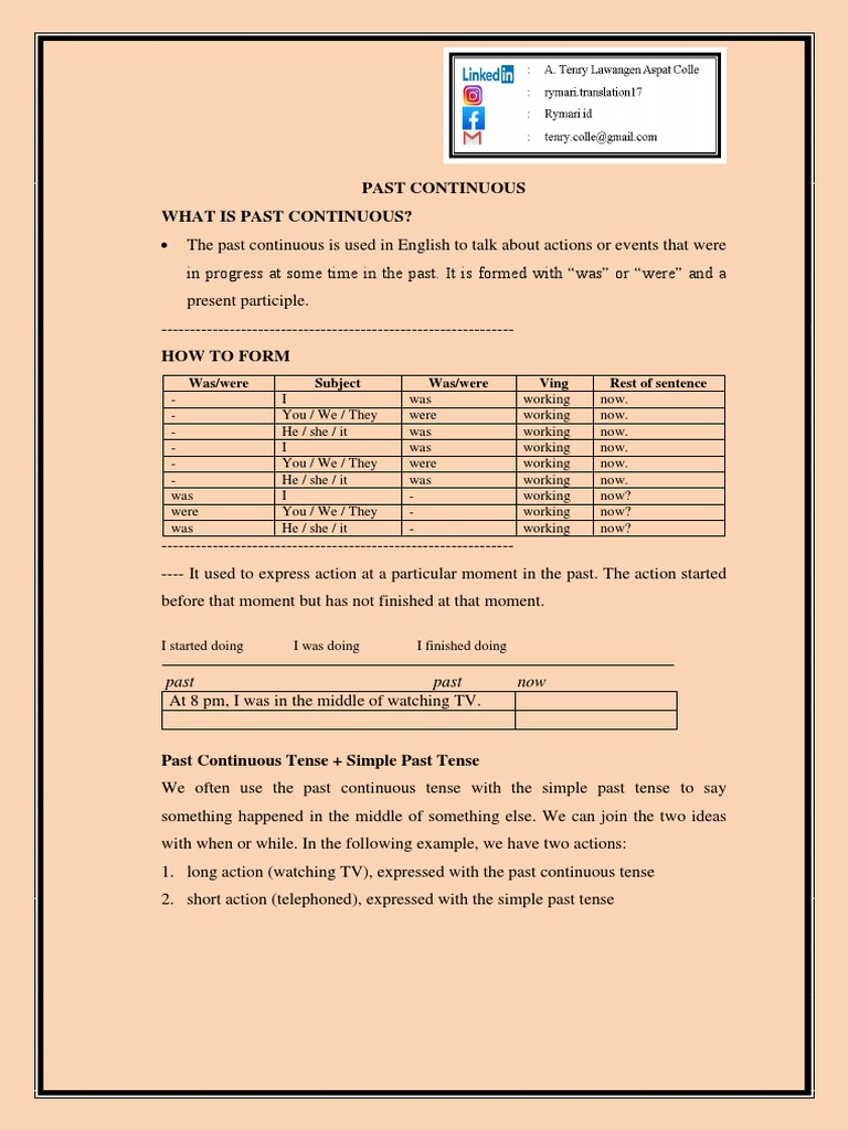 Tense: Past Continuous | PDF | Grammatical Tense | Morphology