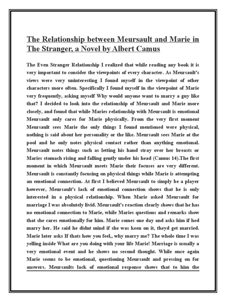 The Relationship Between Meursault and Marie in The Stranger, A Novel ...