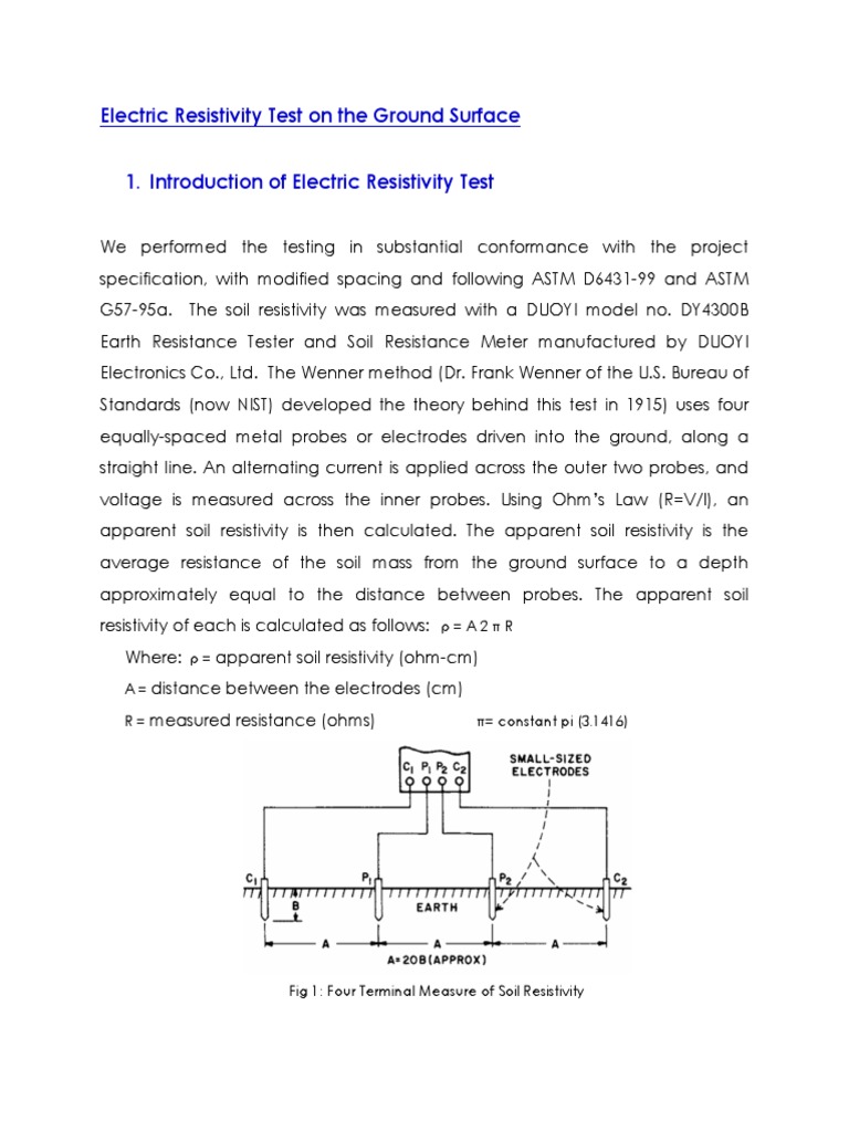 Report Electric Resistivity Test | PDF | Quantity | Electrical Engineering