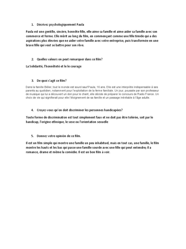 Analyse du film "La Famille Bélier" | PDF | Mode de vie