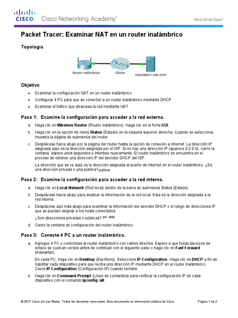 4.4.3.2 Packet Tracer - Examine NAT On A Wireless Router | PDF ...