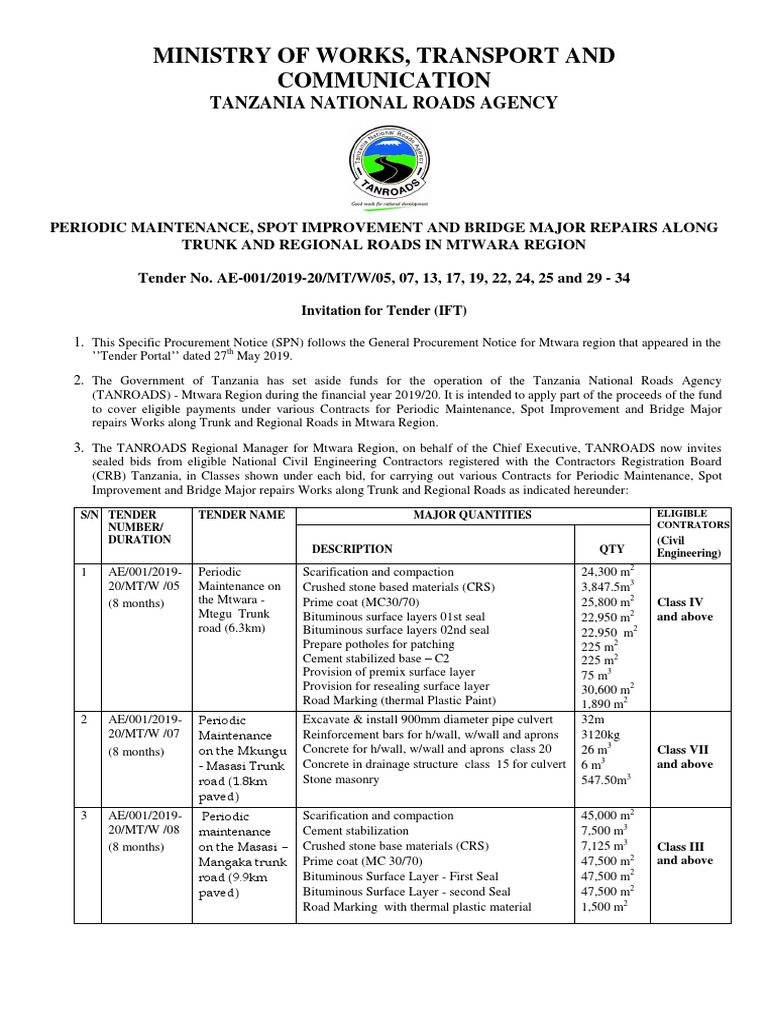 Ministry of Works, Transport and Communication: Tanzania National Roads ...