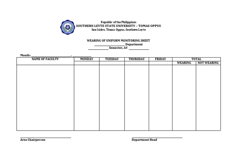 Wearing of Uniform Monitoring Sheet | PDF