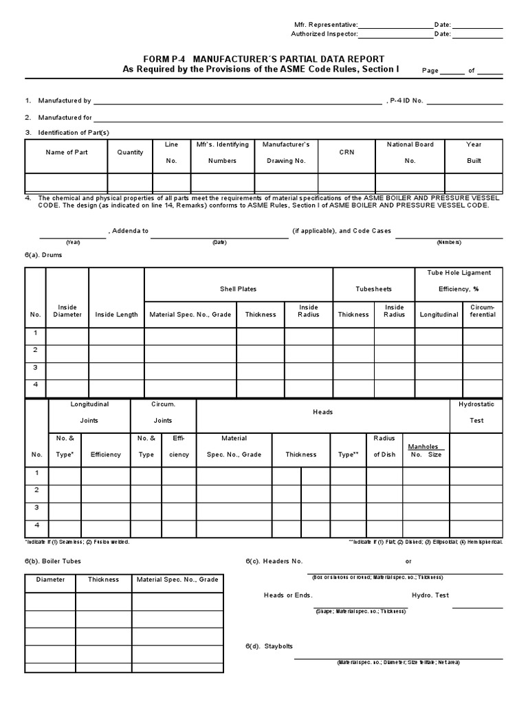 Form P-4 Manufacturer S Partial Data Report As Required by The ...