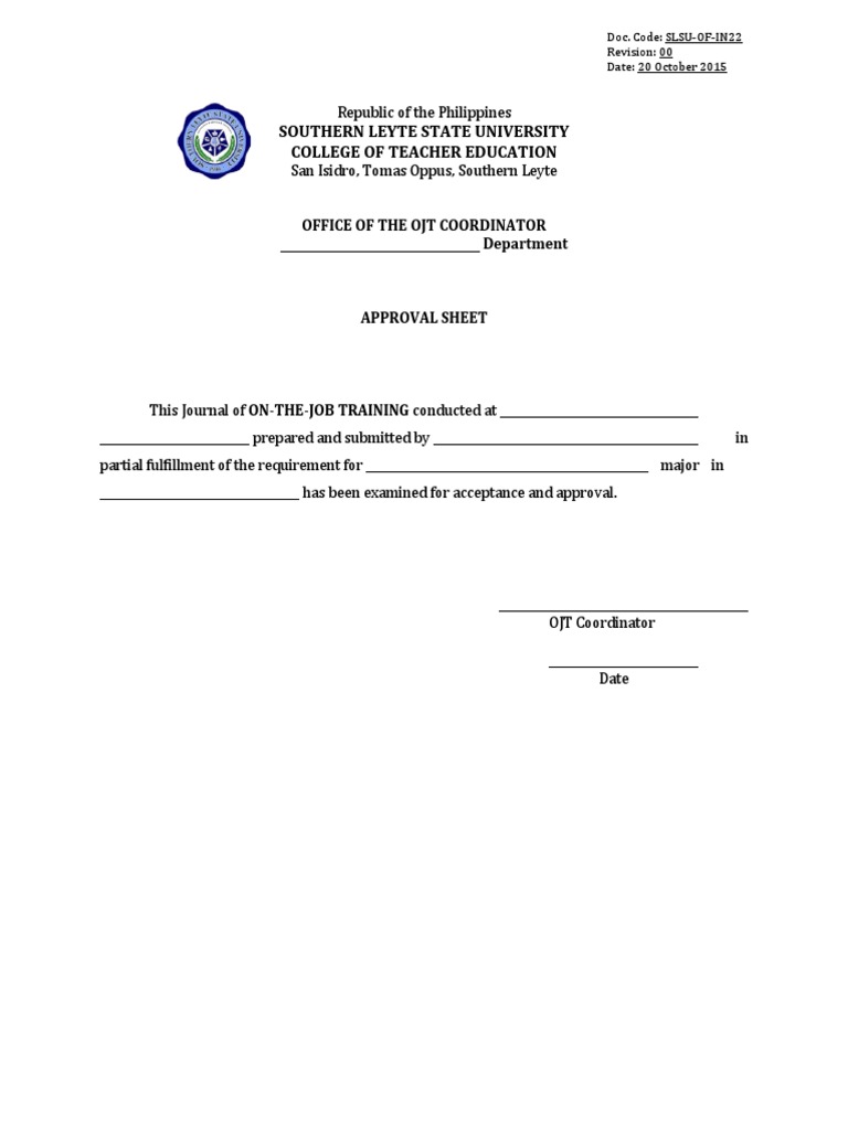 OJT Coordinator Approval Sheet | PDF