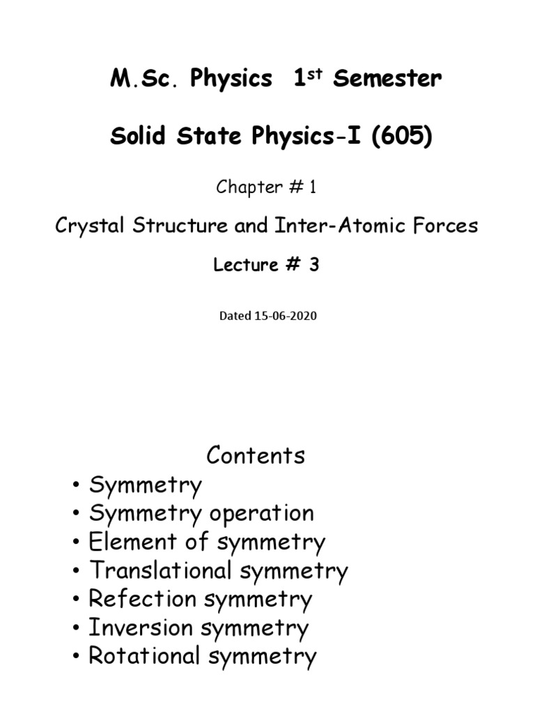 MSC Solid State Physics Lecture#3 | PDF | Crystal Structure | Group ...