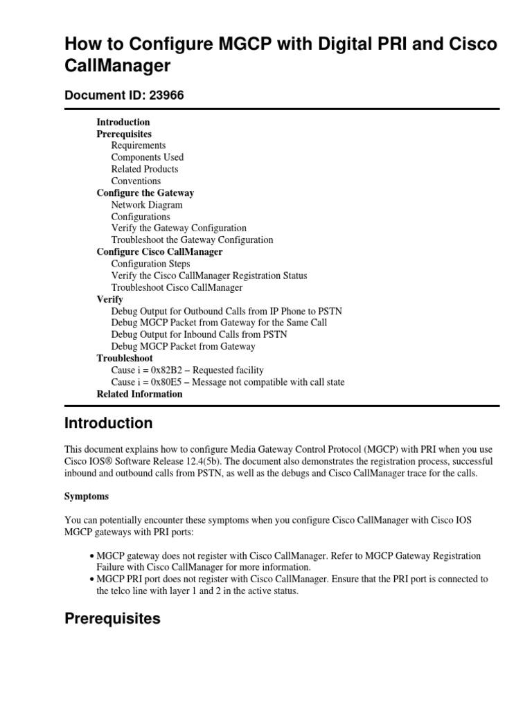 How To Configure MGCP With Digital Pri and Cisco Callmanager | PDF ...