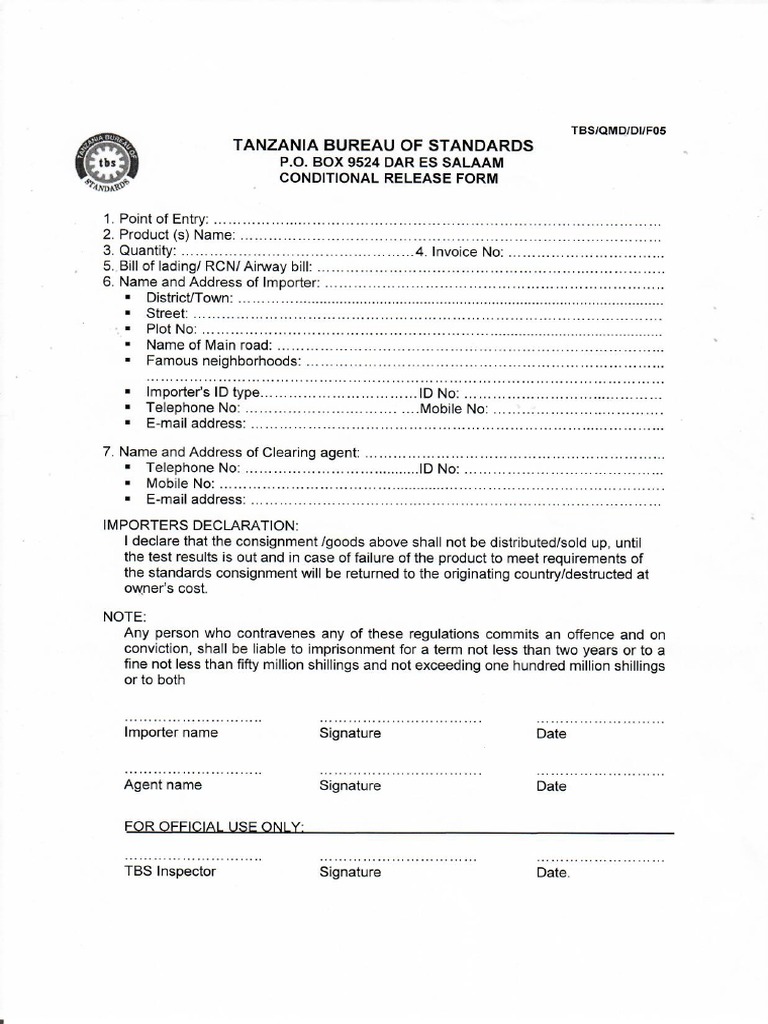 TBS Condtional Release Form | PDF