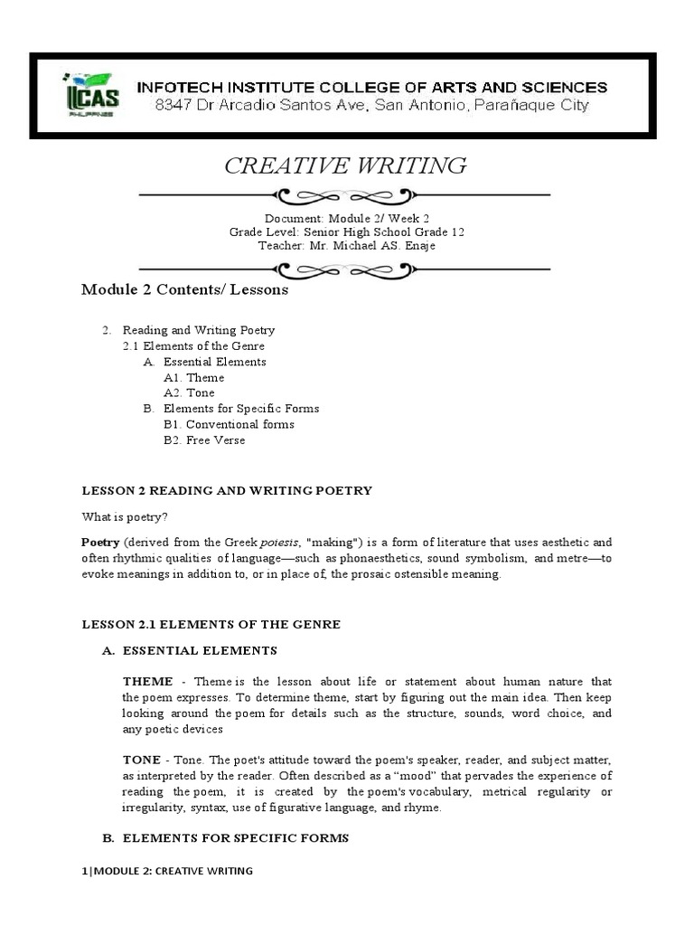 Creative Writing Module 2 | PDF | Metre (Poetry) | Haiku