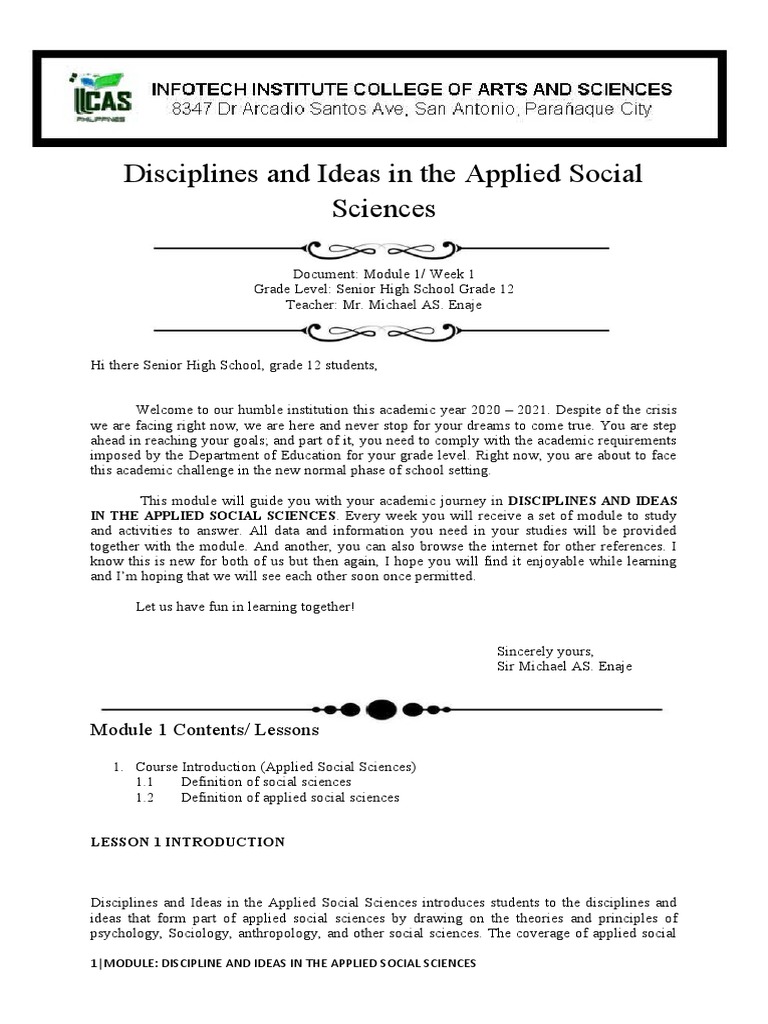 Disciplines and Ideas in The Applied Social Sciences MODULE 1 | PDF ...
