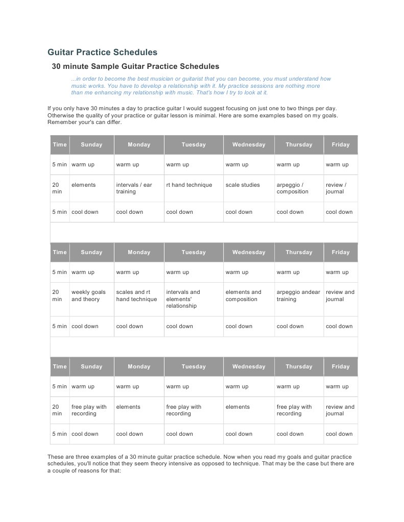 Guitar Practice Schedules | PDF | Scale (Music) | Musical Compositions