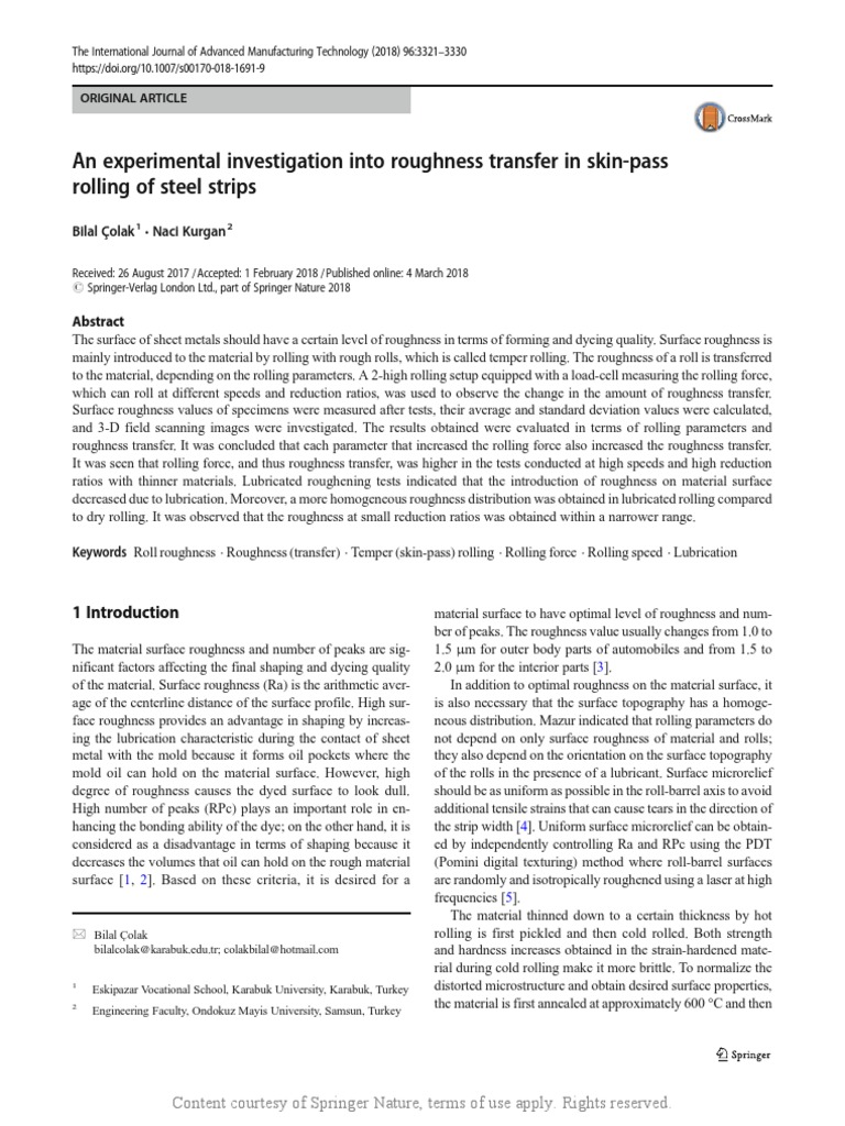 An Experimental Investigation Into Roughness Transfer in Skin-Pass ...