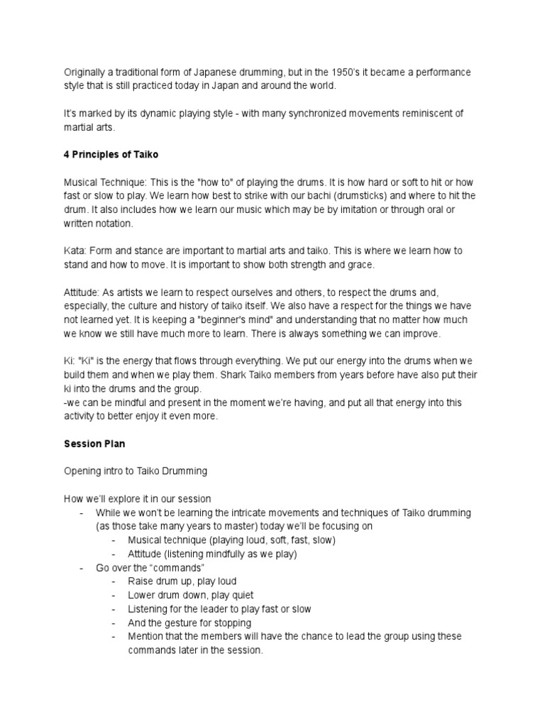 Taiko Drumming Notes | PDF | Entertainment (General)