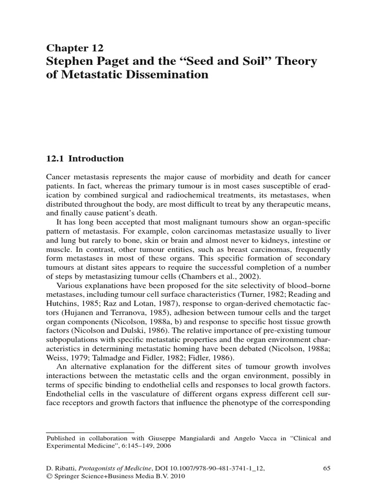 Stephen Paget and The "Seed and Soil" Theory of Metastatic ...