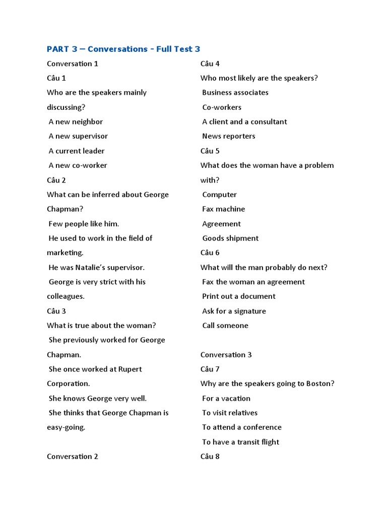 Conversations: Full Test 3 Questions | PDF | Business