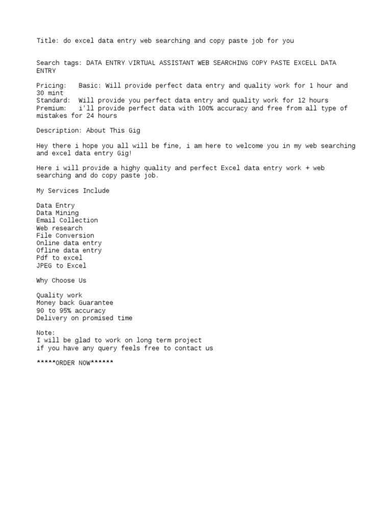 Data Entry Gig | PDF