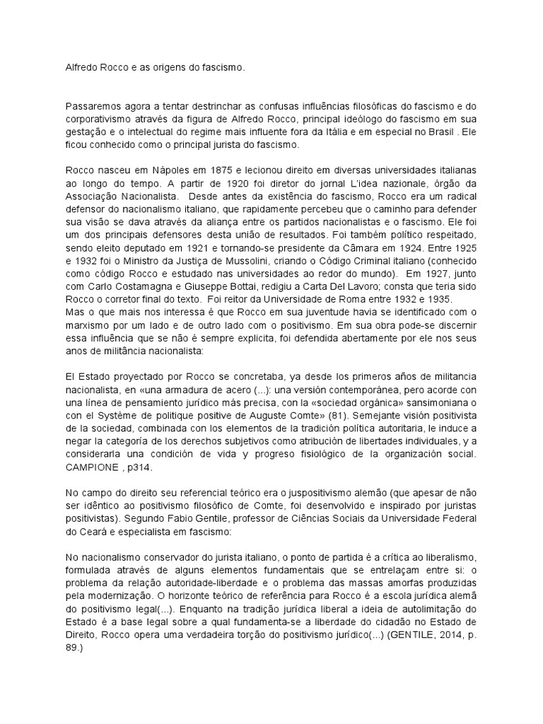 Alfredo Rocco e As Origens Do Fascismo | PDF | Socialismo | Fascismo