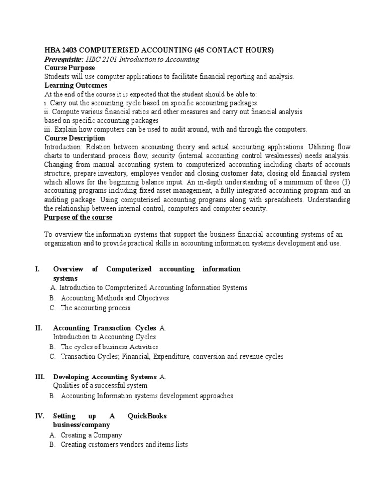 Computerized Accounting Course Overview | PDF | Software Development ...