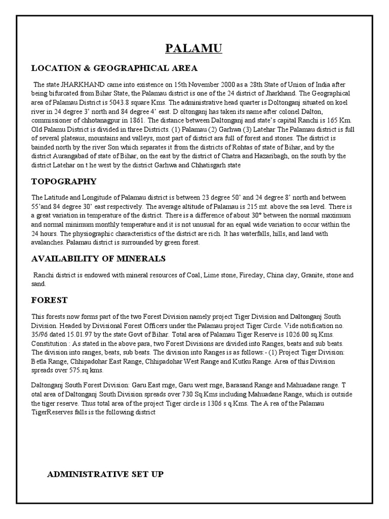 Palamu: Location & Geographical Area | Download Free PDF | Nature