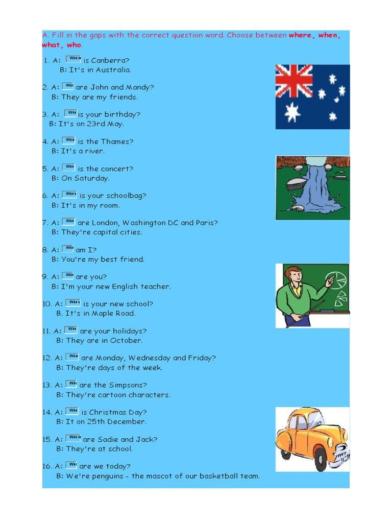 Worksheet Using WH Questions With To Be | PDF | Question | Morphology