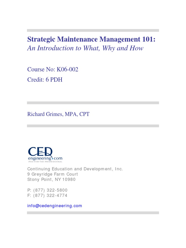 Strategic Maintenance Management 101 PDF | PDF | Reliability ...