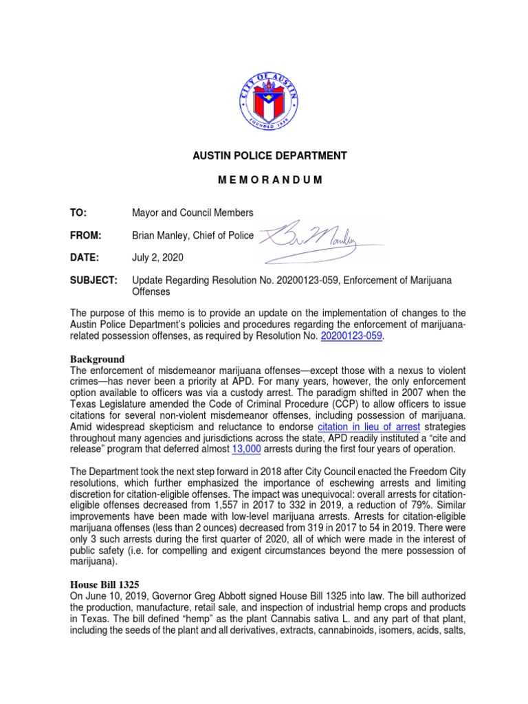 Austin Police Marijuana Memo | Cannabis (Drug) | Crime & Violence