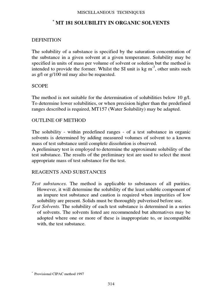 MT 181 Solubility in Organic Solvents: Miscellaneous Techniques | PDF | Solvation | Solubility