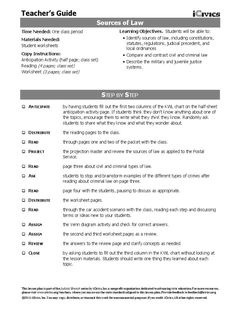 Teacher's Guide: Sources of Law | PDF | Court Martial | Felony