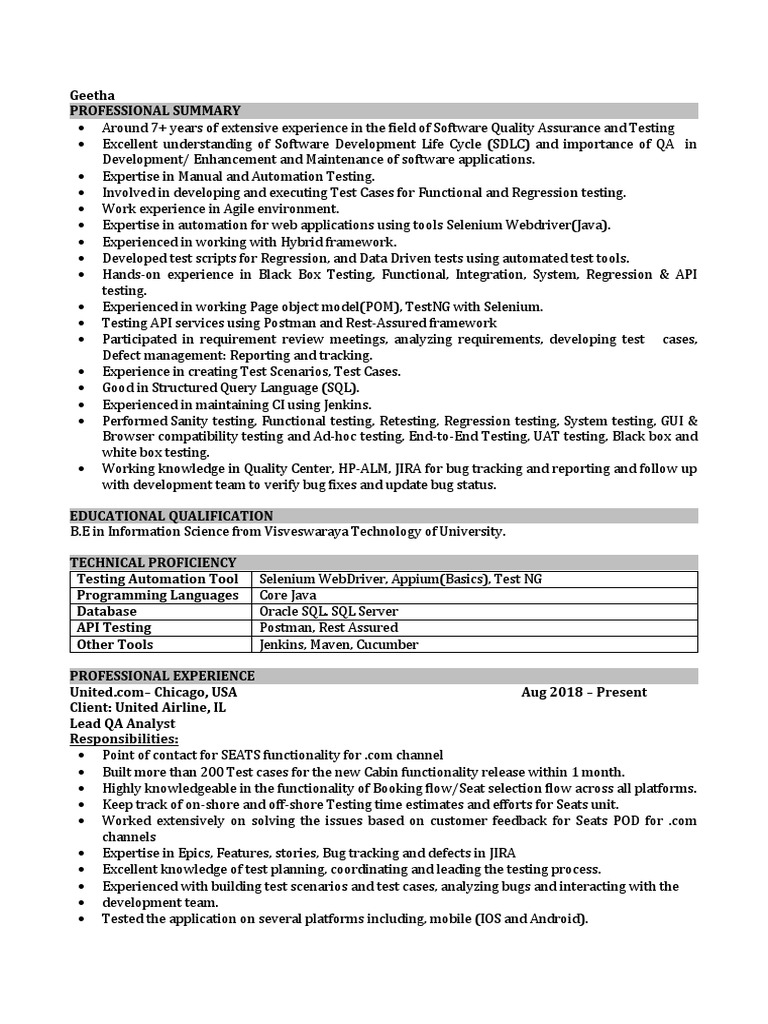 Geetha Resume | PDF | Selenium (Software) | Software Testing
