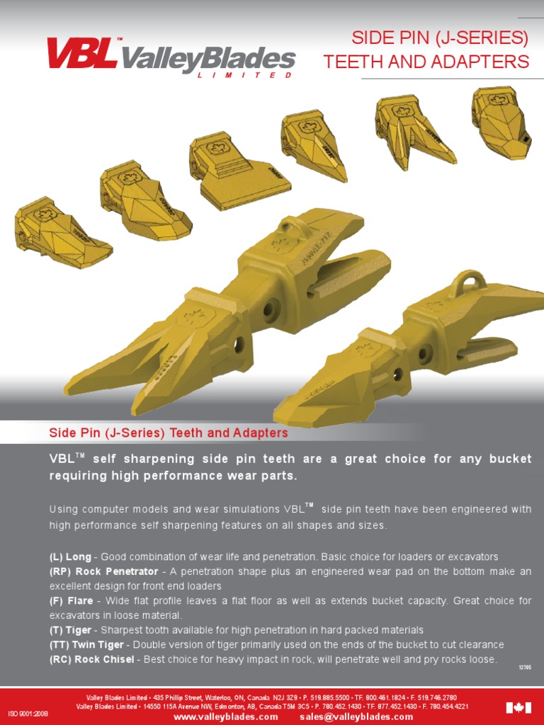 Side Pin (J-Series) Teeth and Adapters | PDF | Construction Equipment ...
