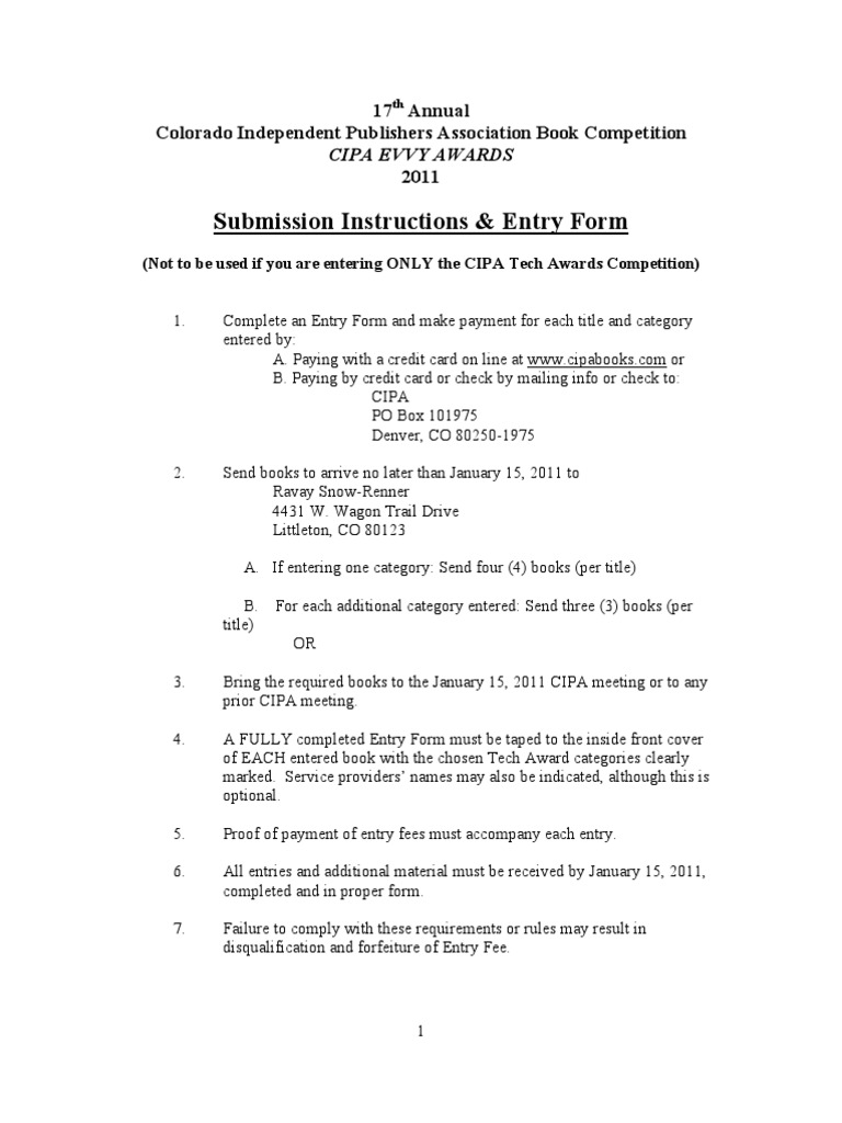 CIPA EVVY Tech Entry Form 2011 | PDF | Service Industries | Business