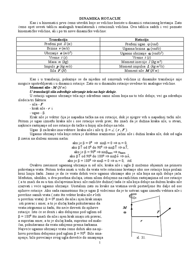 Dinamika Rotacije I Kruznog Kretanja PDF | PDF