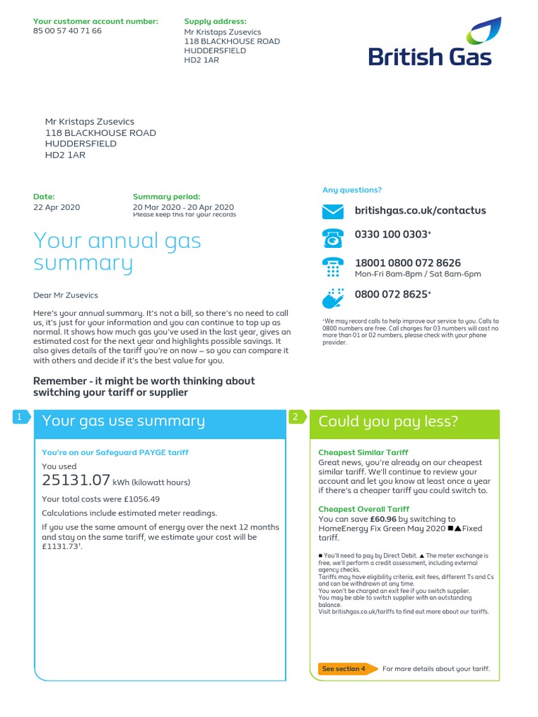 Utility Bill KZ British Gas | PDF | Kilowatt Hour | Fee