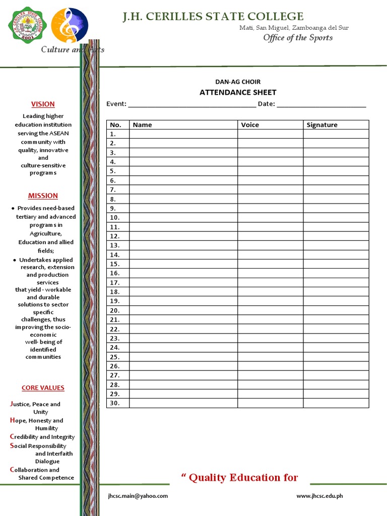 Dan-Ag Choir Attendance Sheet | PDF