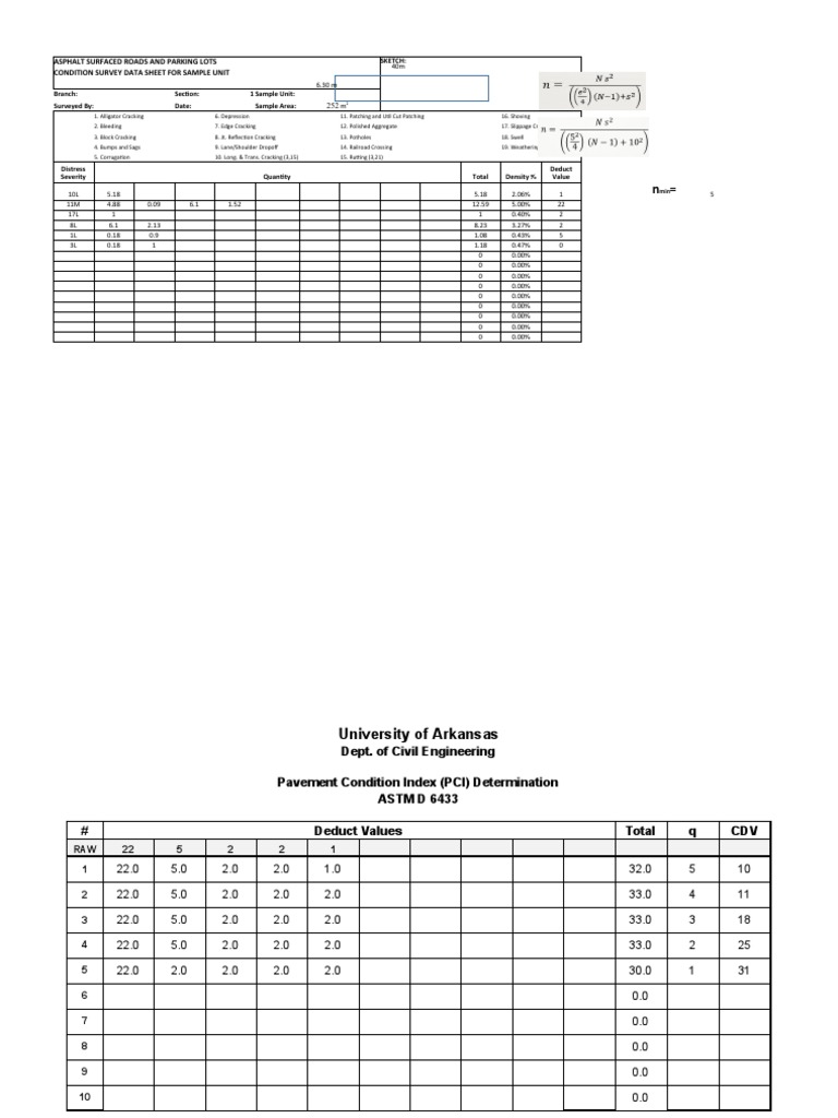 Asphalt Surfaced Roads and Parking Lots Condition Survey Data Sheet For Sample Unit | PDF | Road ...