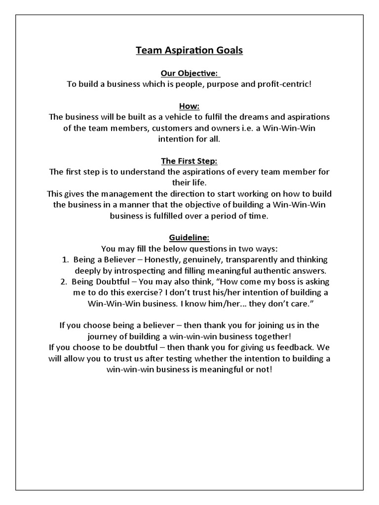 Team Aspiration Goal Creation Template | PDF