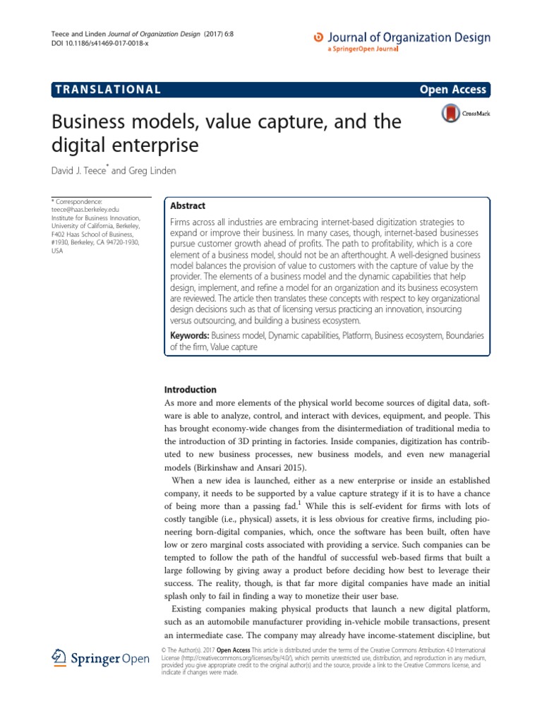 Business Models, Value Capture, and The Digital Enterprise | PDF ...