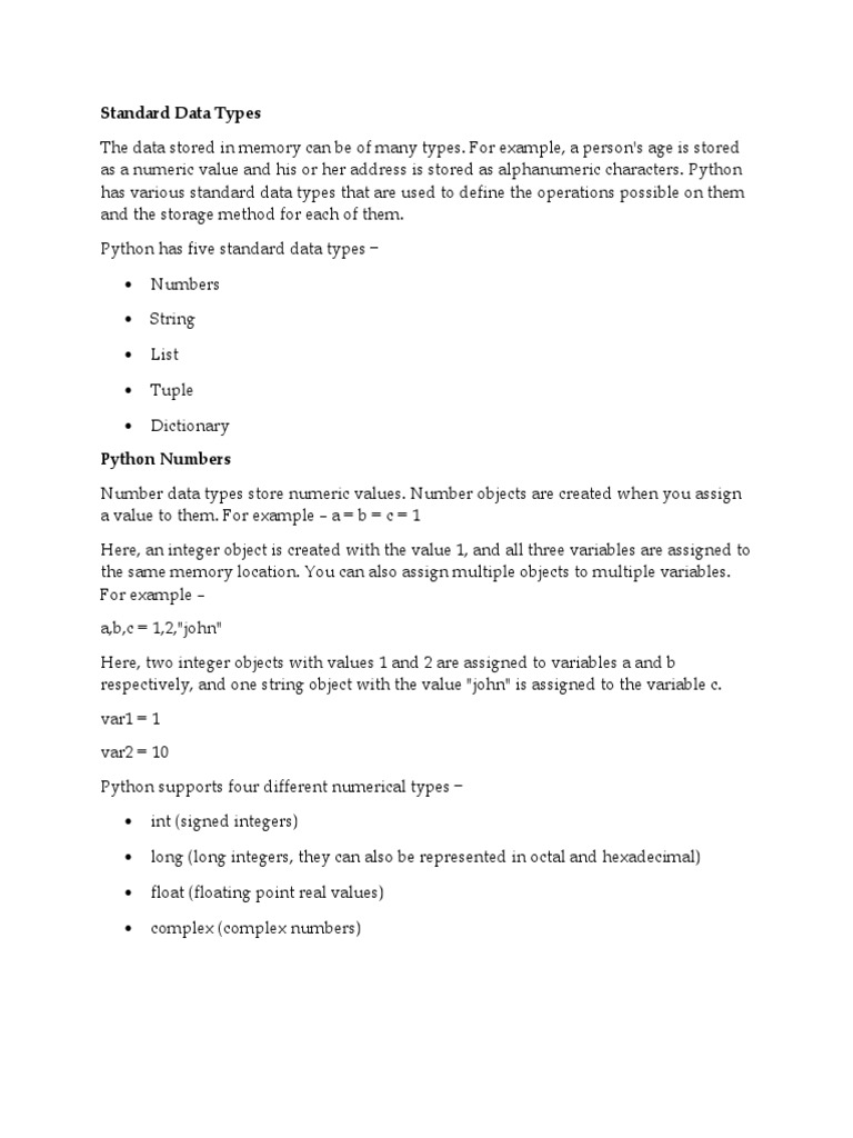 Standard Data Types | PDF | Integer (Computer Science) | String (Computer Science)