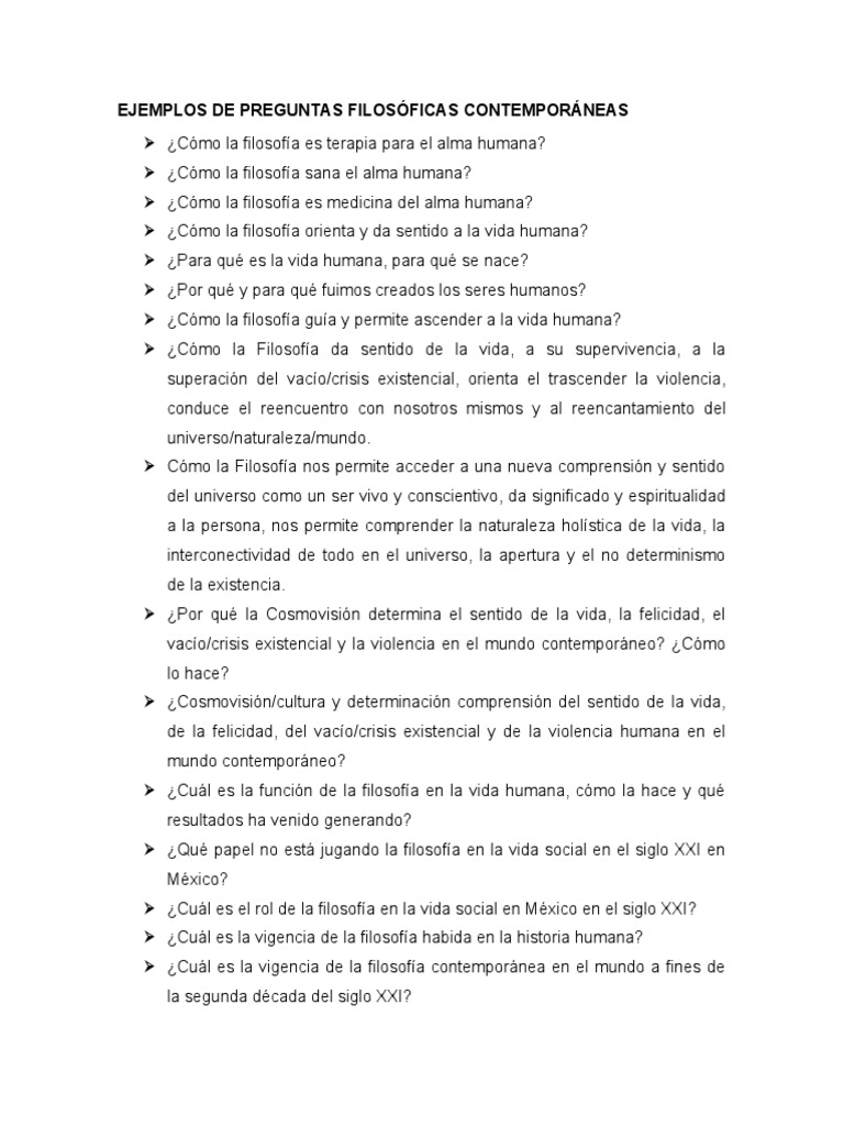 Ejemplos de Preguntas Filosóficas Contemporáneas | PDF ...