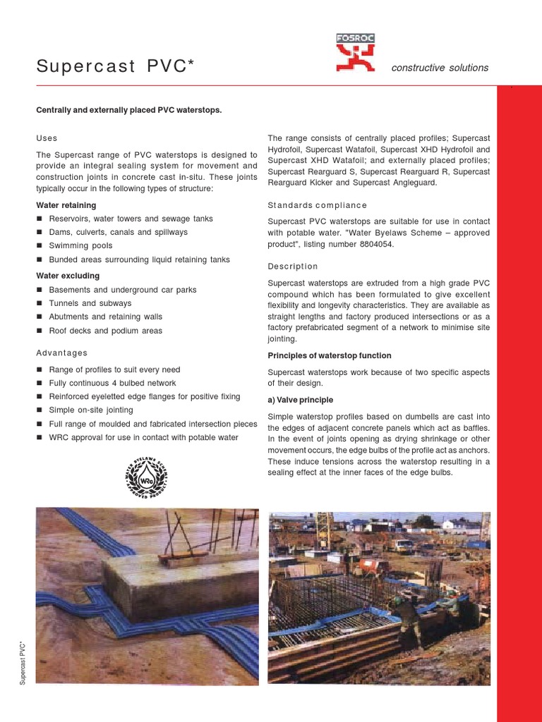 FOSROC - Supercast PVC Waterstops PDF | PDF | Polyvinyl Chloride | Concrete