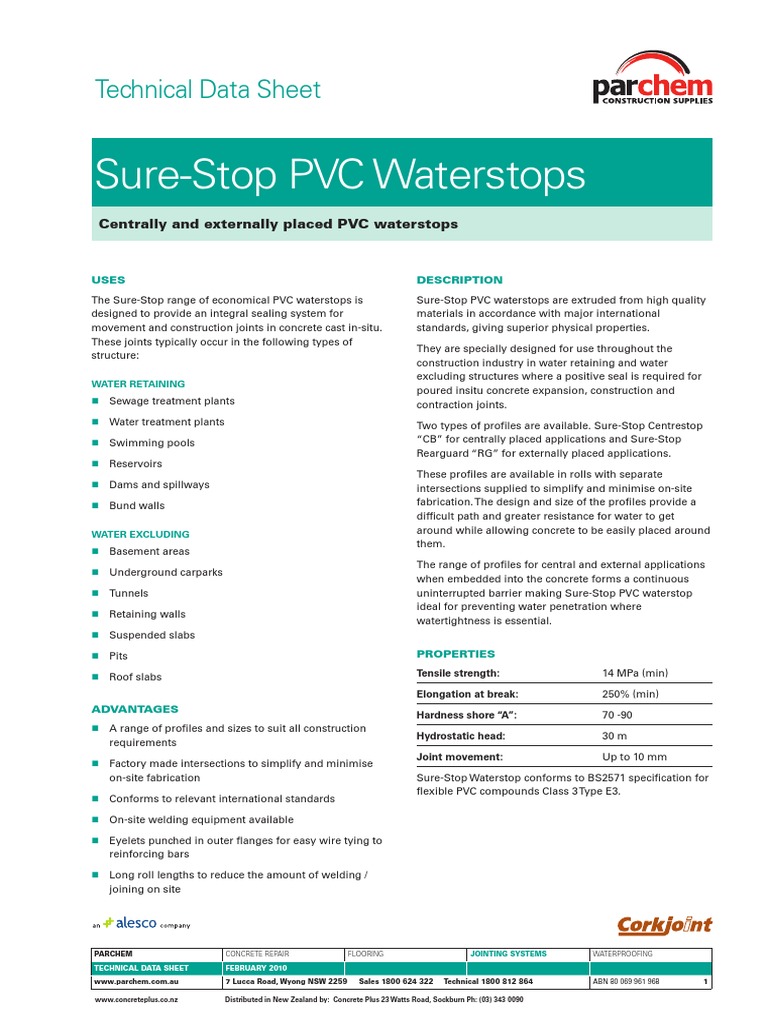 Sure-Stop PVC Waterstops: Technical Data Sheet | PDF | Polyvinyl ...