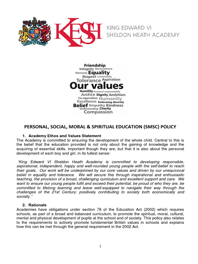 Personal, Social, Moral & Spiritual Education (SMSC) Policy: 1. Academy ...