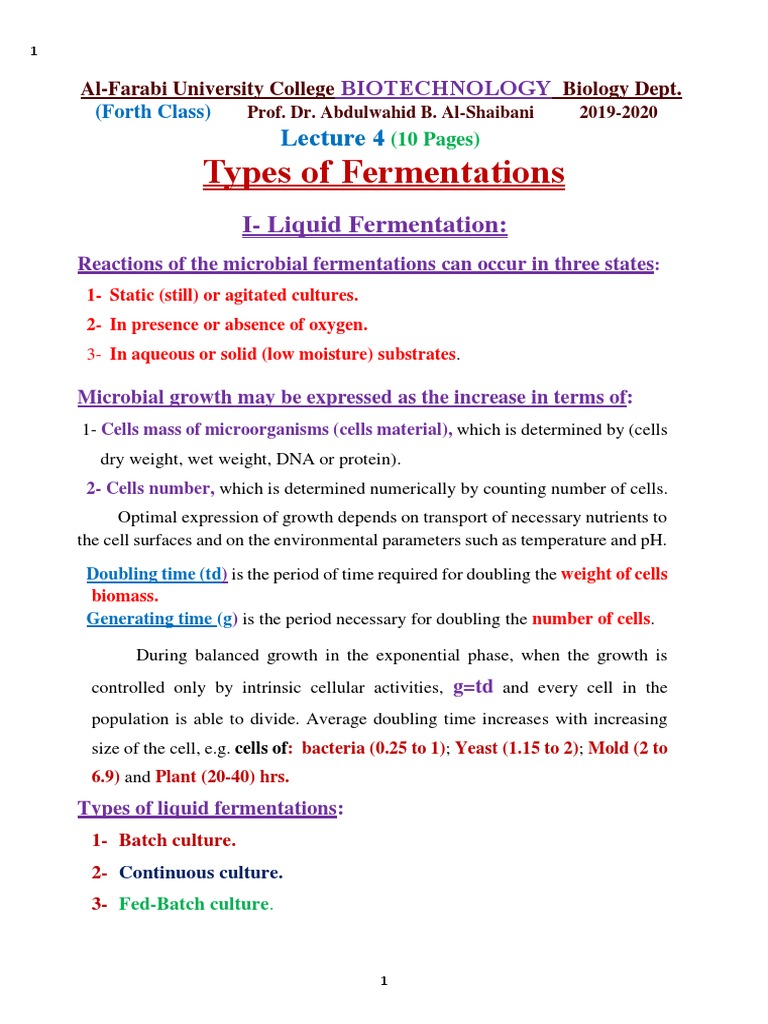 Types of Fermentations: I-Liquid Fermentation | Download Free PDF ...