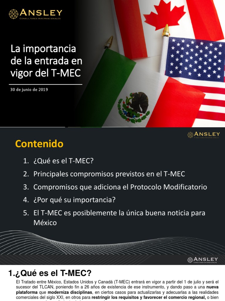 TMEC Entrada en Vigor Final PDF | PDF | Tratado de Libre Comercio ...