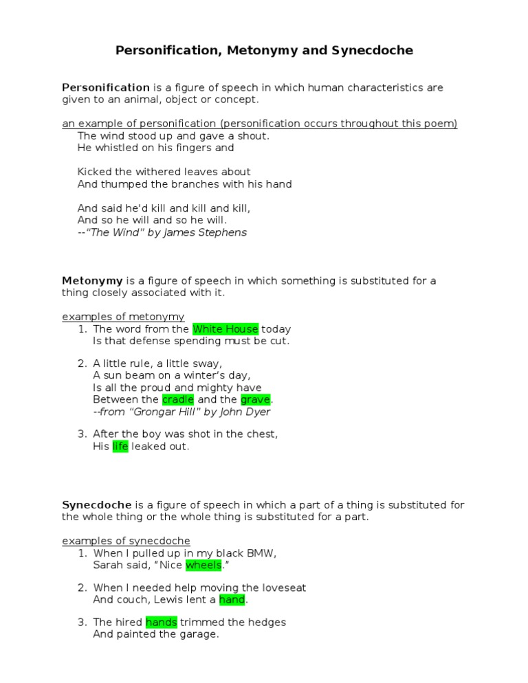 Personification, Metonymy and Synecdoche | PDF