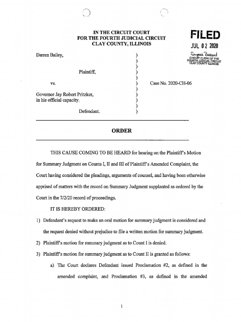 Ruling in Bailey v. Pritzker Lawsuit | PDF