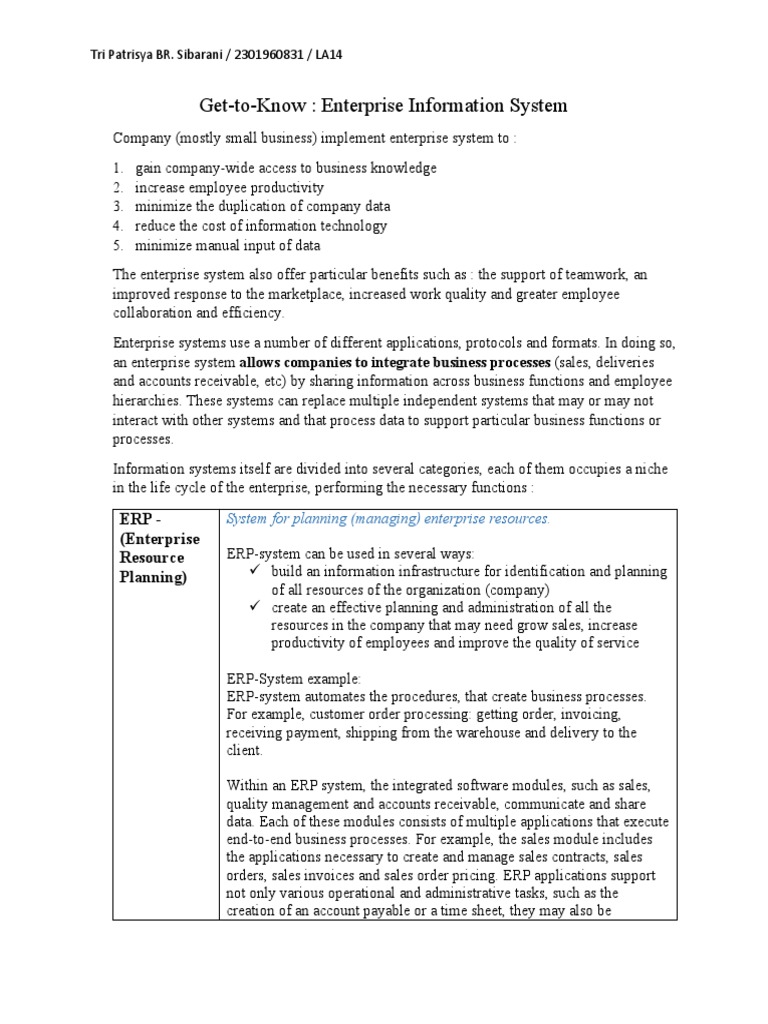 Get-to-Know: Enterprise Information Systems | PDF | Customer ...