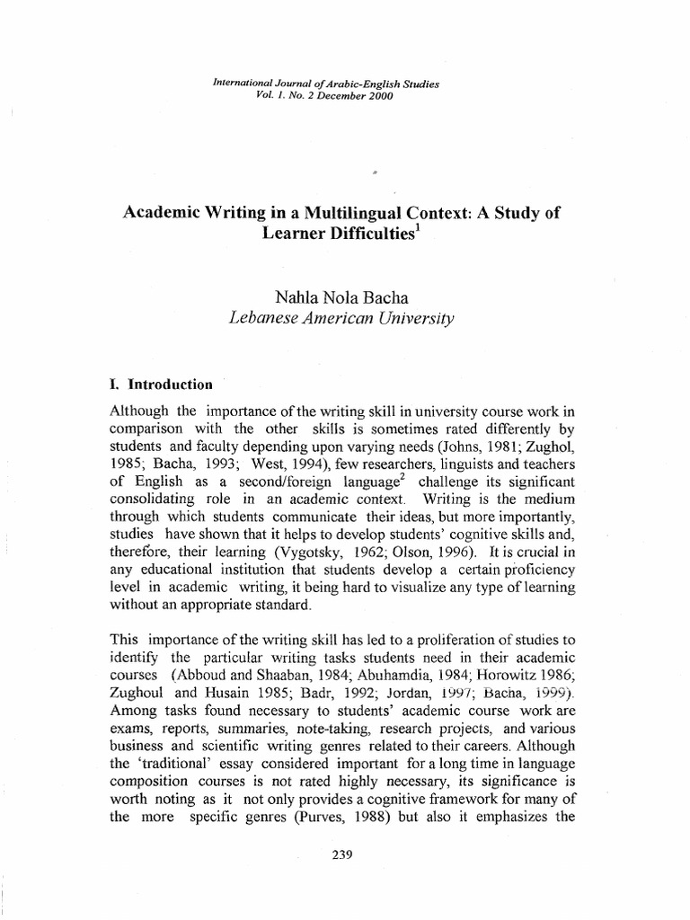 Academic Writing And In Multiple Context Pdf Second Language