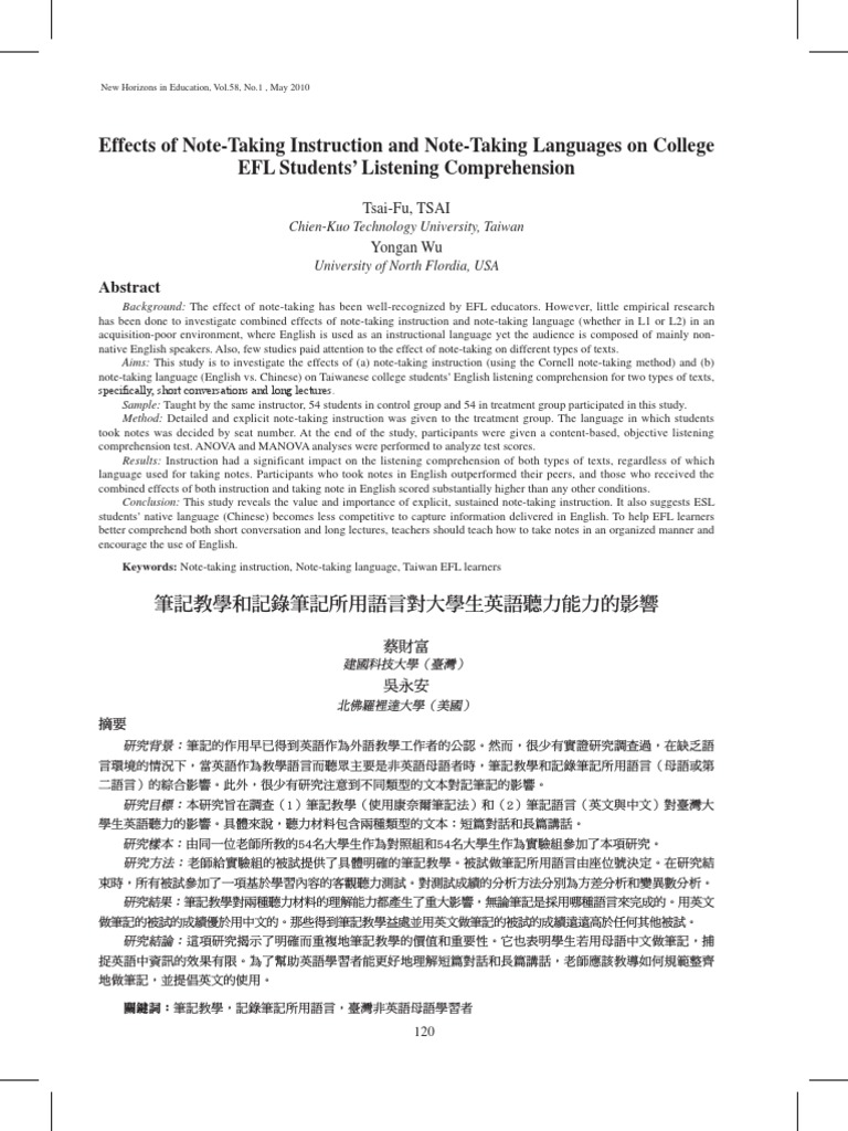 Effect of Note Taking On Listening Comprehension | PDF | English As A ...